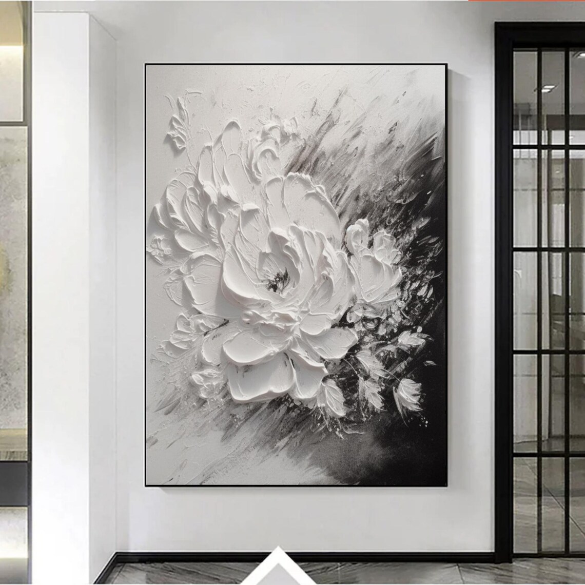 White Texture Flower Large White Flowers Abstract Wall Art White Floral ...