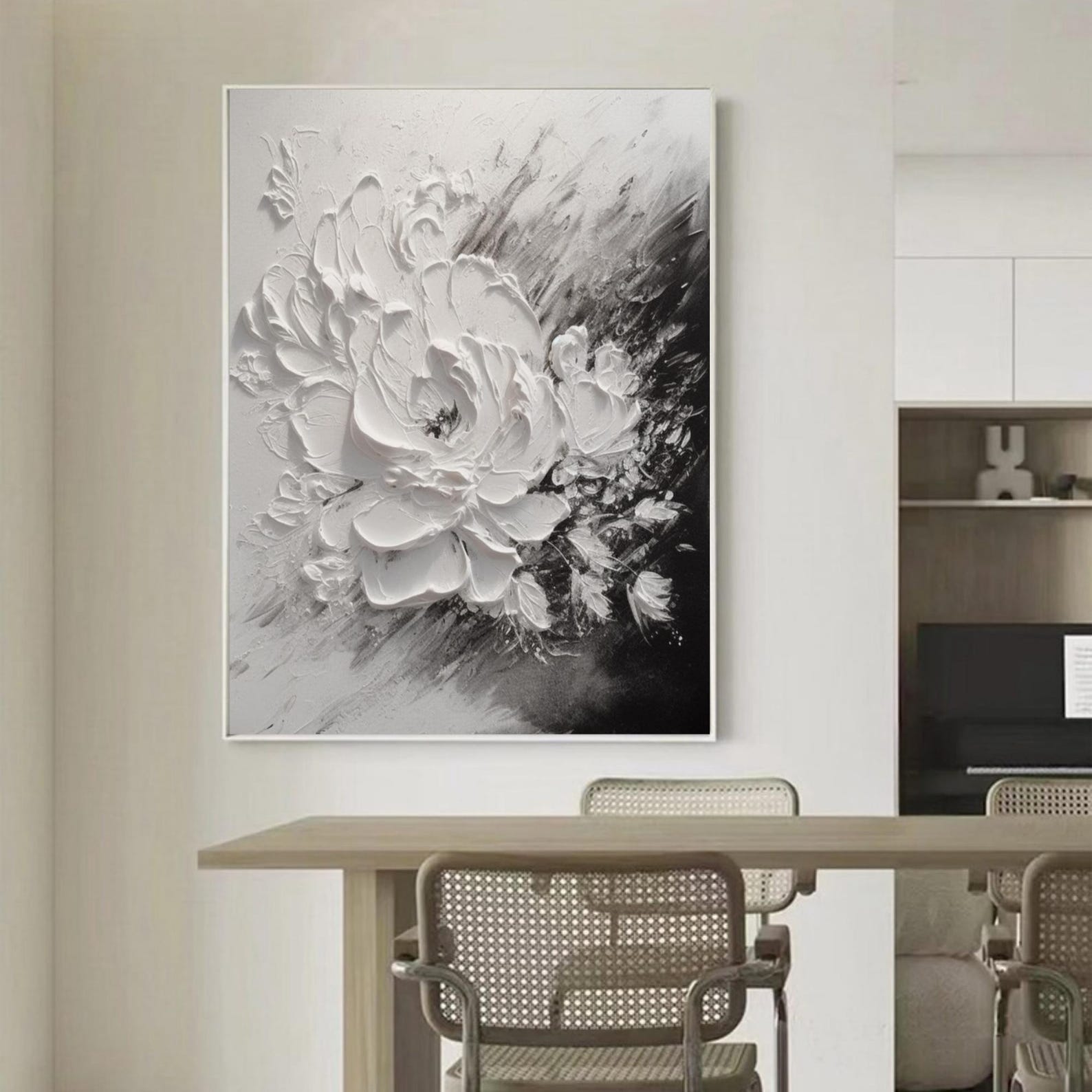 White Texture Flower Large White Flowers Abstract Wall Art White Floral ...