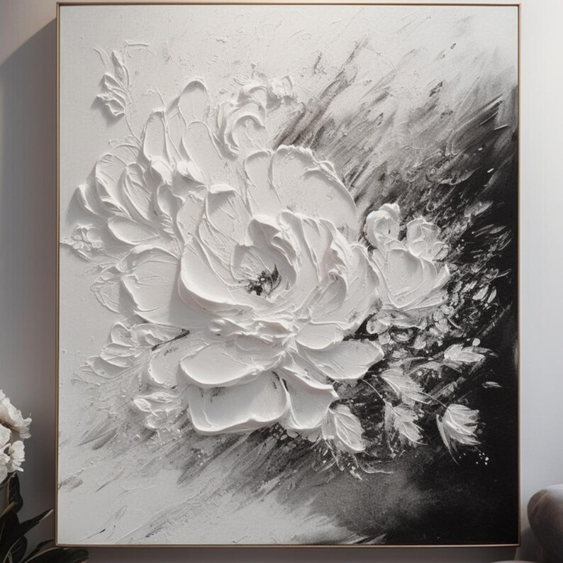 White Texture Flower Large White Flowers Abstract Wall Art White Floral ...