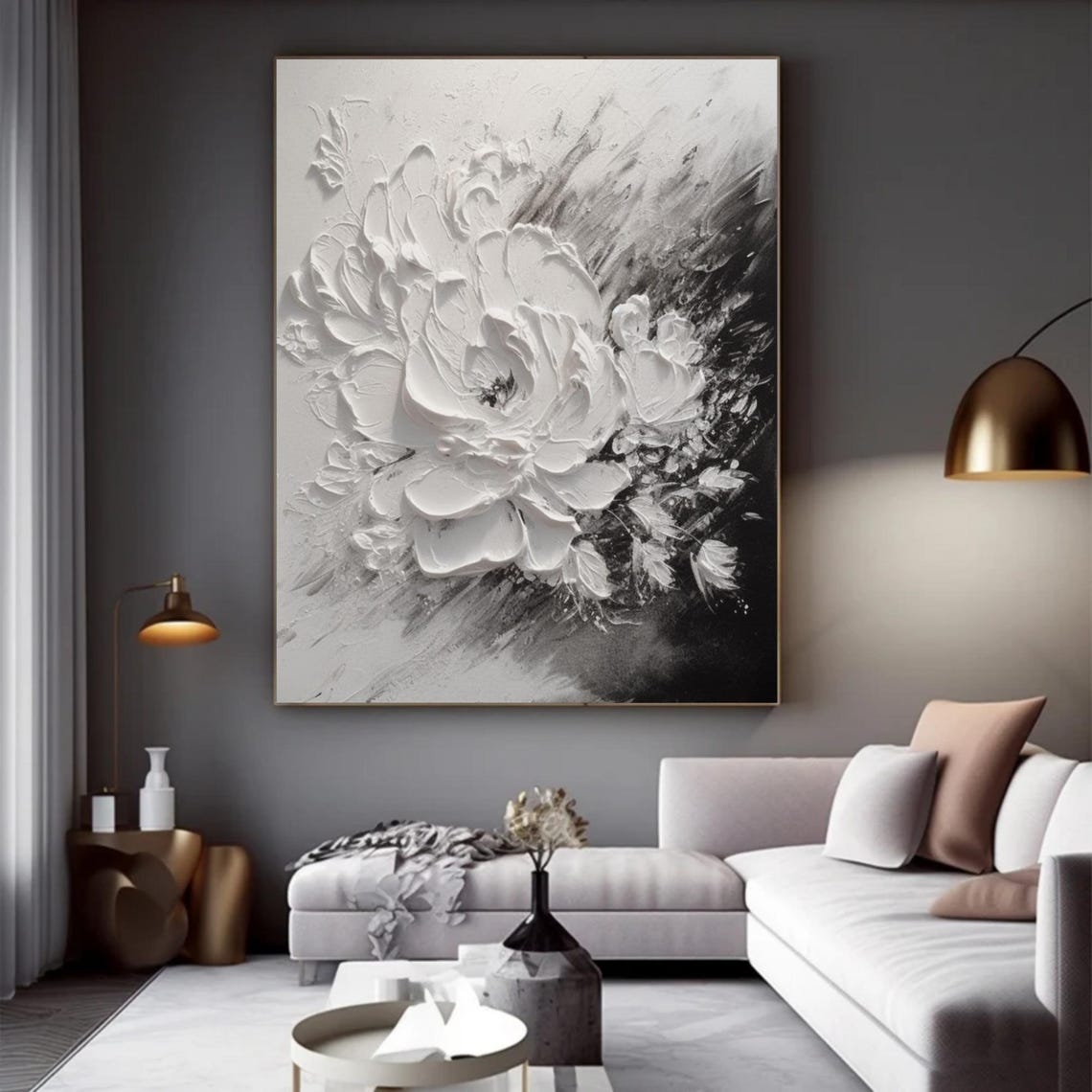 White Texture Flower Large White Flowers Abstract Wall Art White Floral ...
