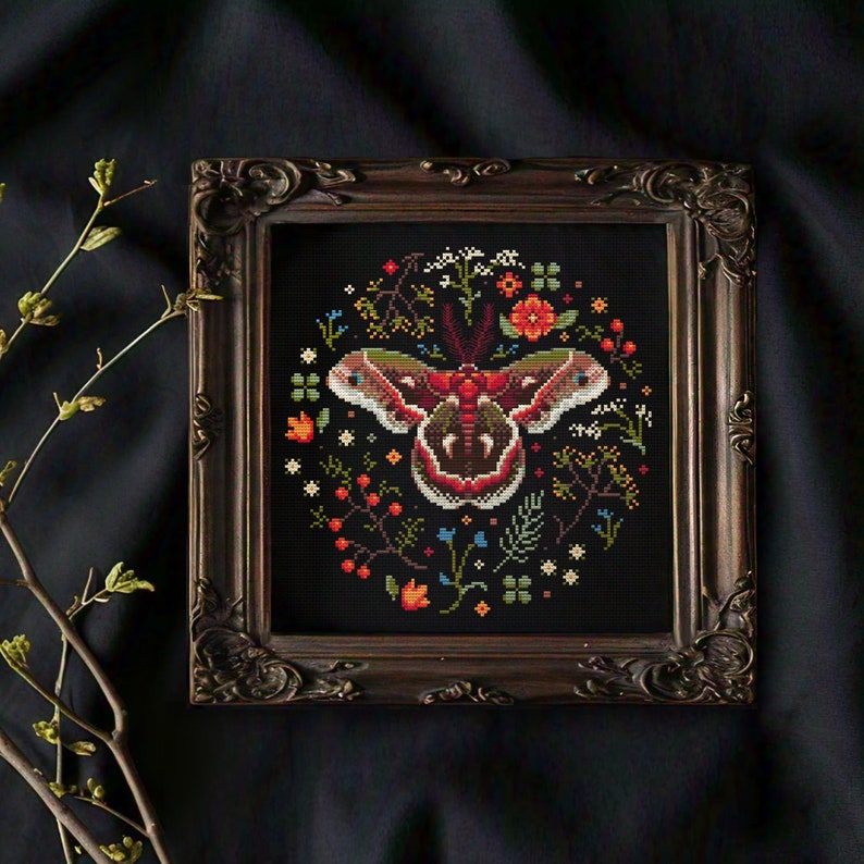 Cecropia Moth, Cross Stitch PDF Pattern, Red Accents Embroidery ...
