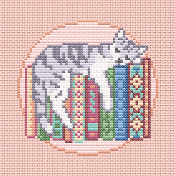 Cat on Books, Cross Stitch PDF Pattern – Beginner Friendly, Instant ...