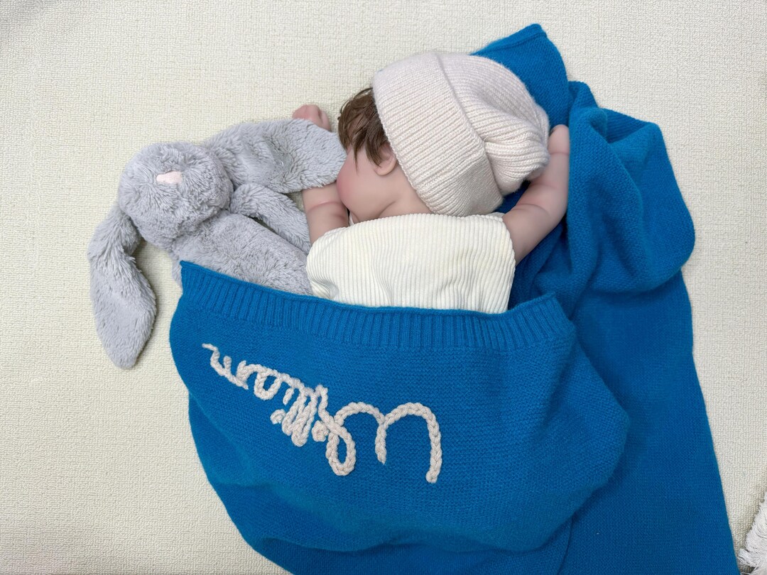 Embroidery Knitted Baby Blanket, Baby Shower Blanket, Birth Gift for ...