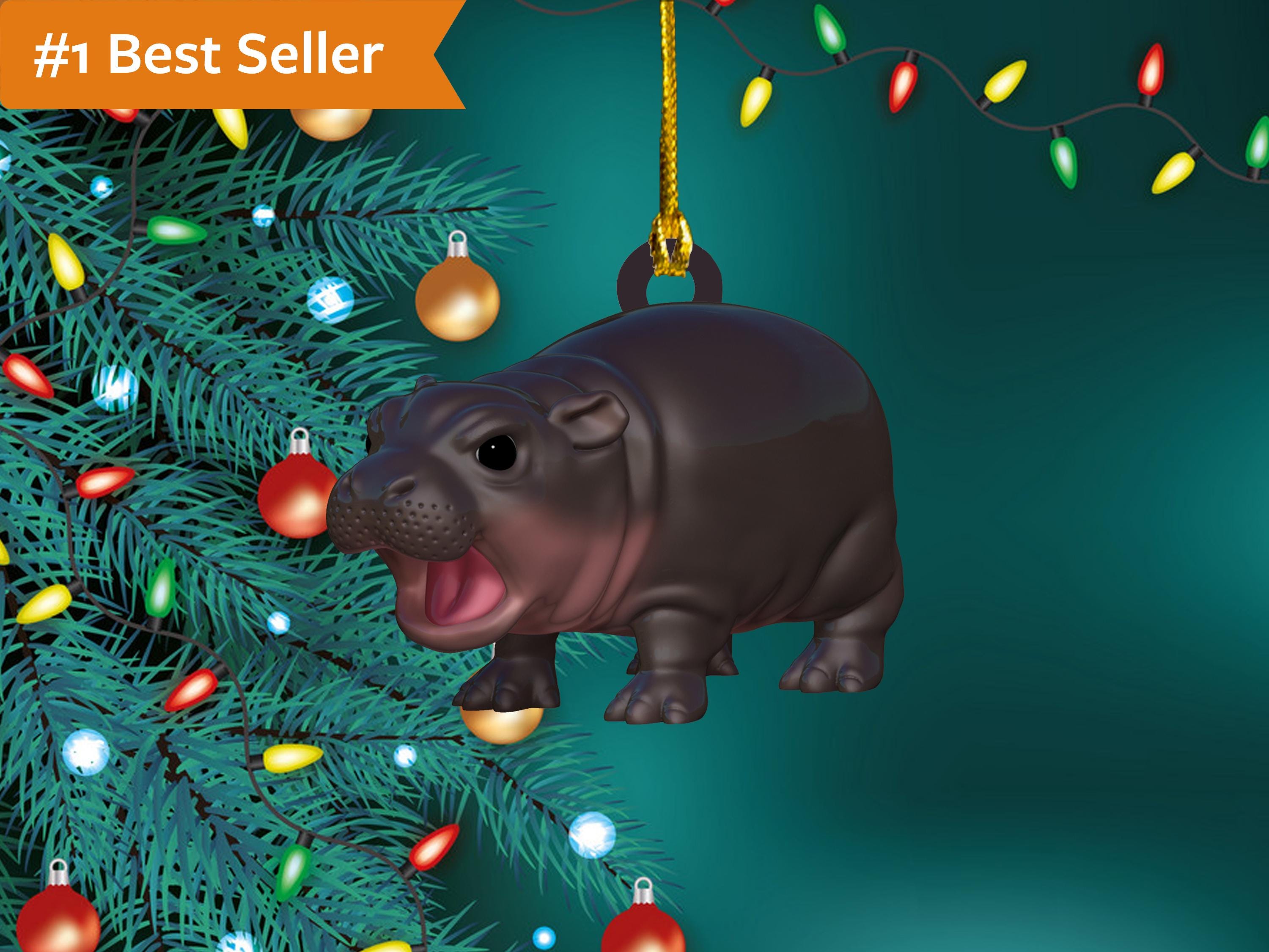 Cute Baby Hippo Moo Deng 2D Flat Ornament, Hippo Rearview Mirror Car ...