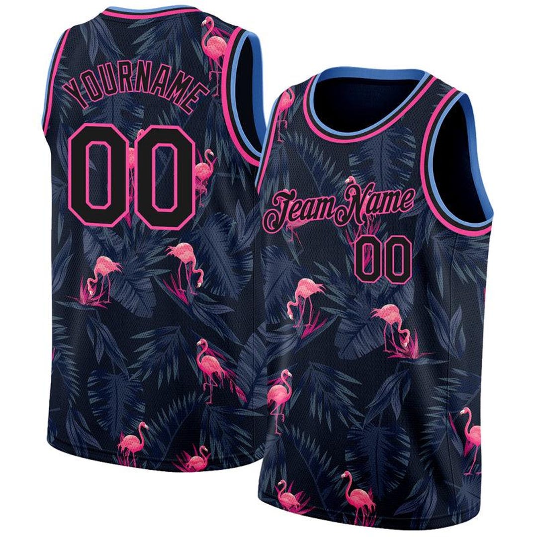 Custom Black Pink-light Blue 3D Pattern Design Flamingo Authentic ...