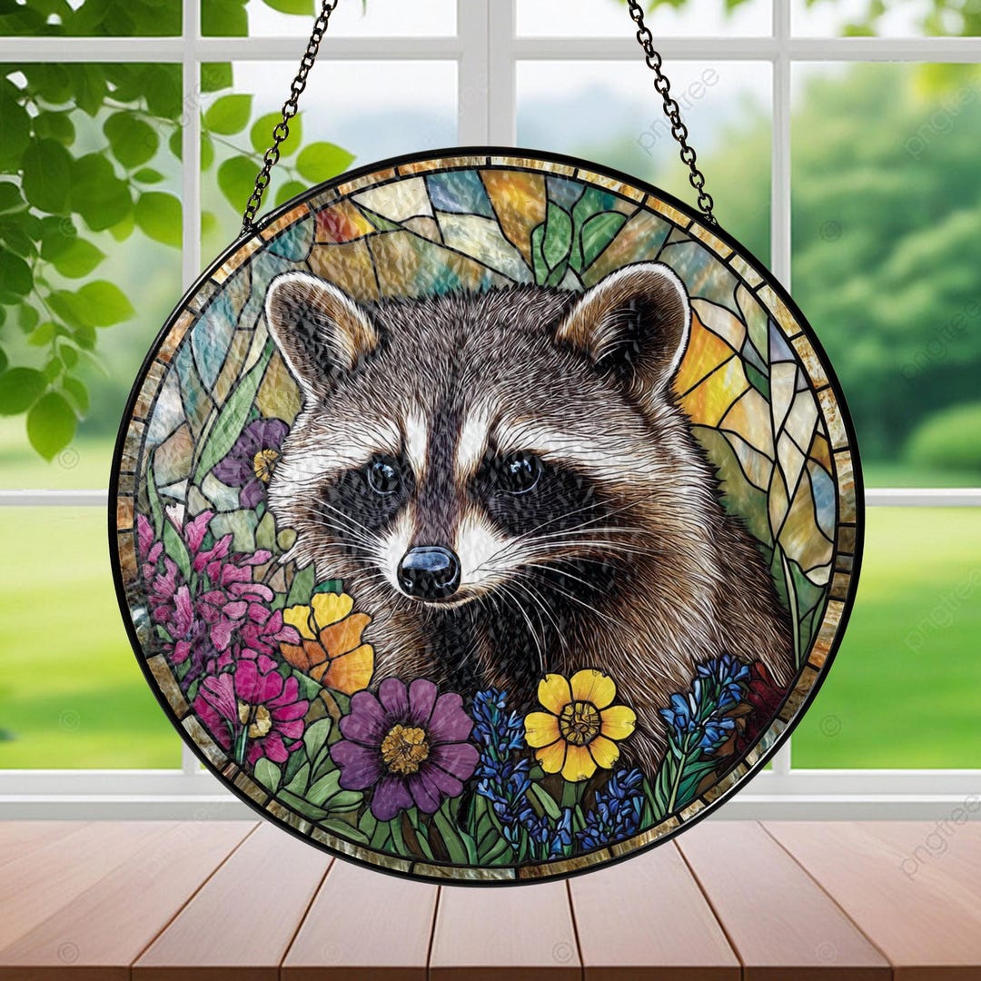 Raccoon Stained Glass Suncatcher – Stained Glass Window Hangings ...