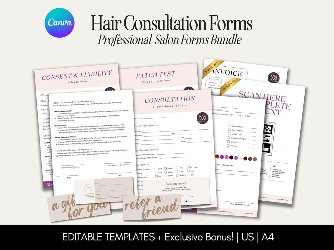 Hair Consultation Form Template Editable Hairstylist Forms Client ...