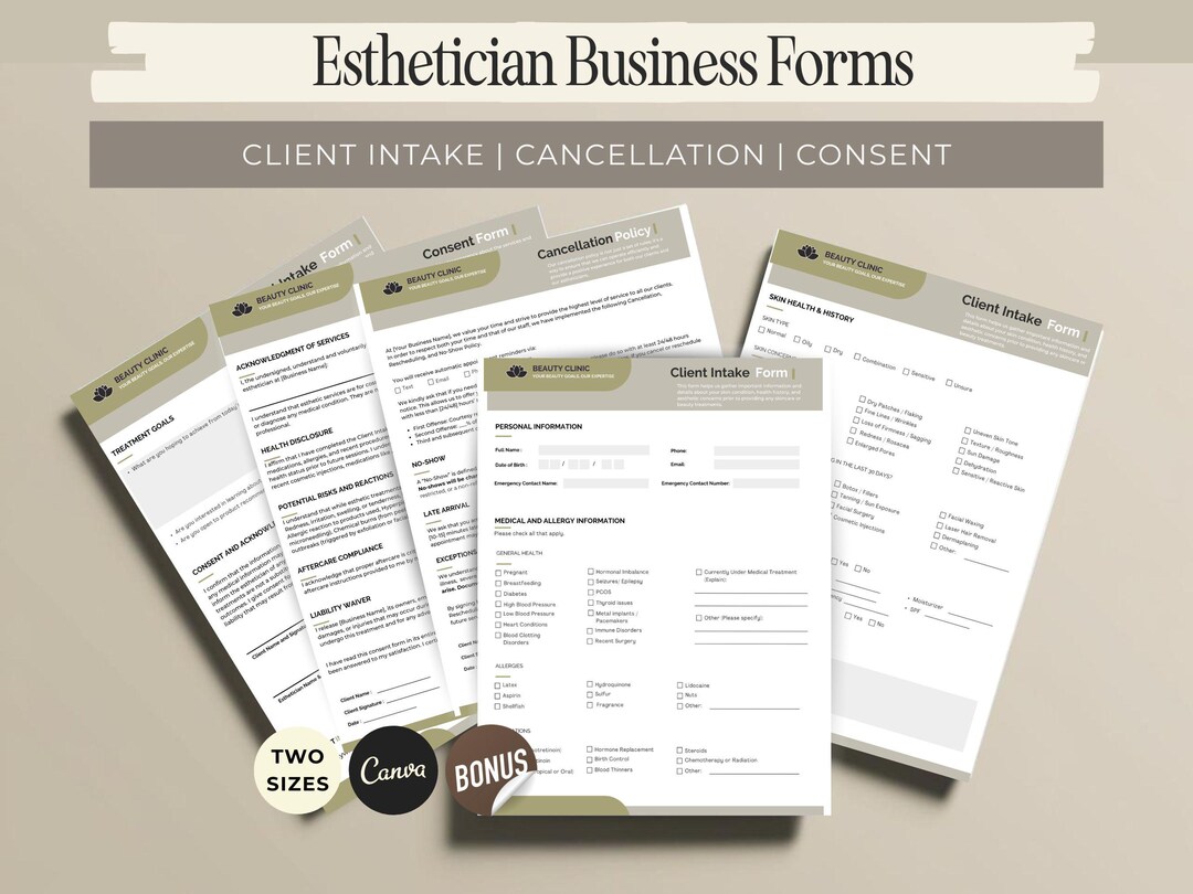 Esthetician Business Client Intake Forms Facials and Skincare ...