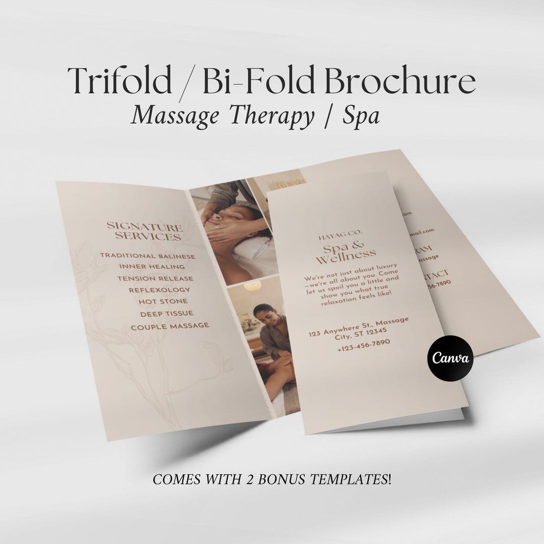 Massage Therapy Brochure Template, Massage Trifold and Bifold Brochure ...
