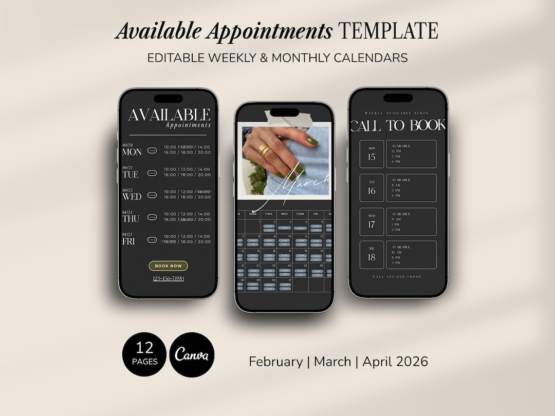 Editable Nail Tech Appointment Calendar Template Instagram Story ...