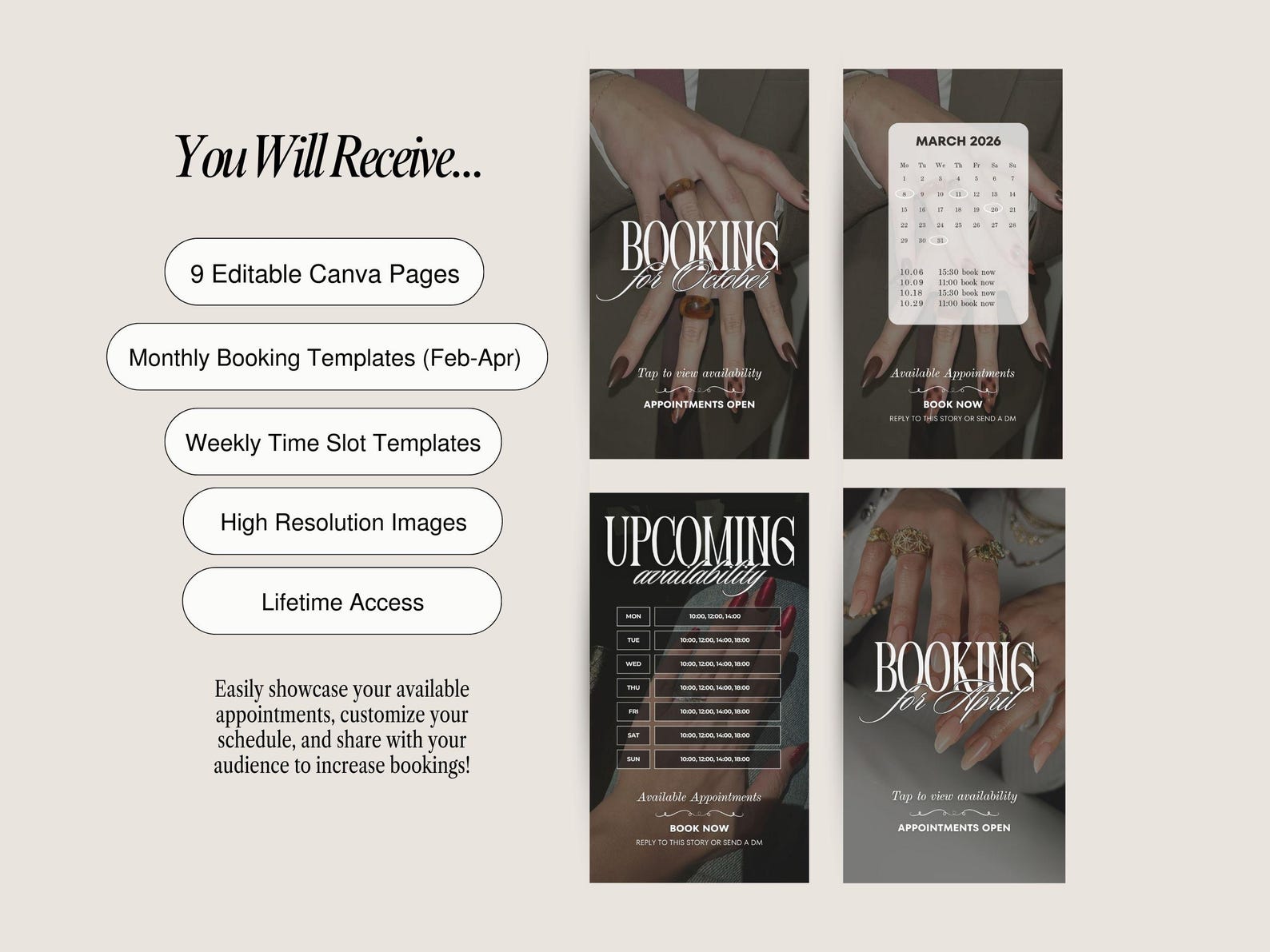 Nail Booking Calendar Template Monthly Weekly Available Nail Tech ...