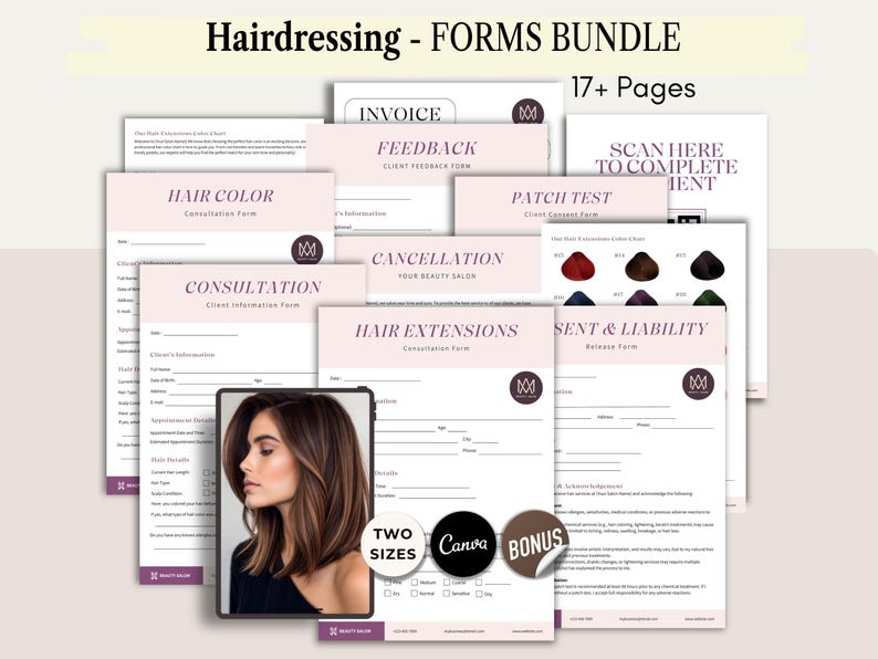 Hair Salon Business Forms Bundle Hairdressing Intake Form Hair ...
