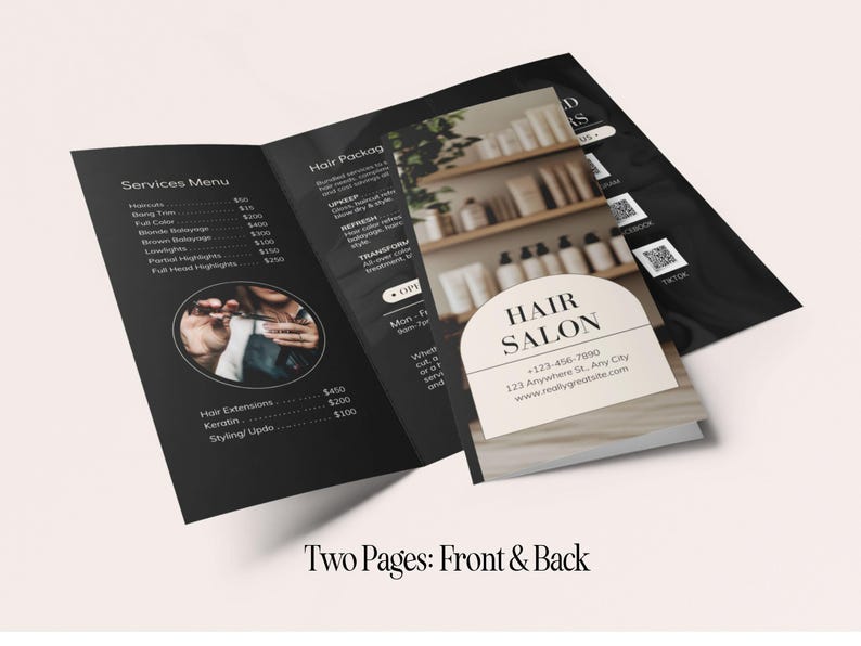 Editable Trifold Hair Brochure Template Printable Hairstylist Flyer ...