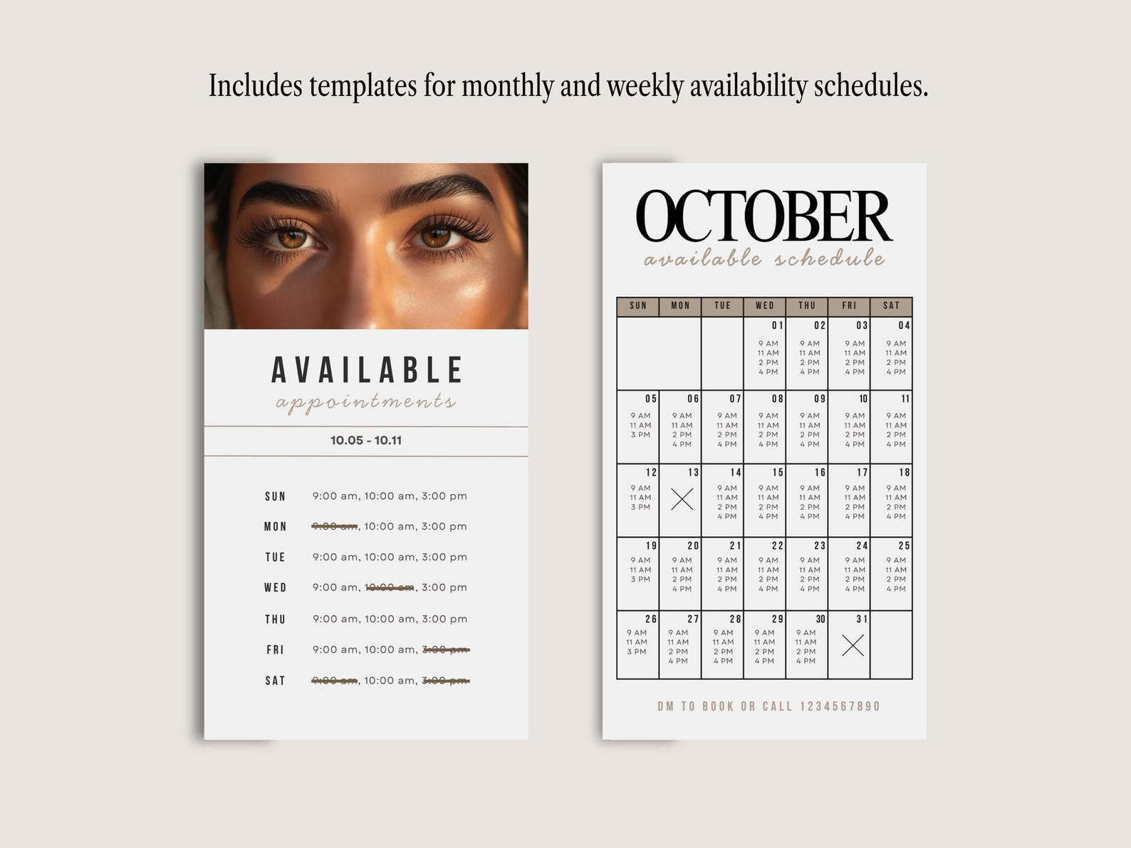 PMU Lash Brows Booking Calendar Template Monthly Weekly Available ...
