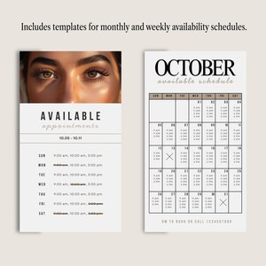 PMU Lash Brows Booking Calendar Template Monthly Weekly Available ...