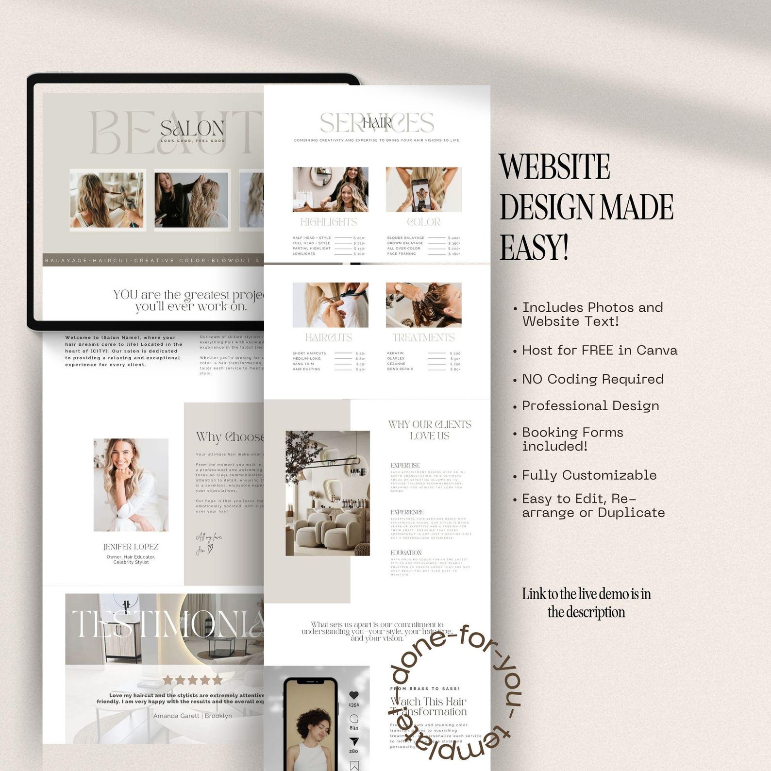 Hair Website Template, Booking Template Hairstylist, Beauty Salon ...