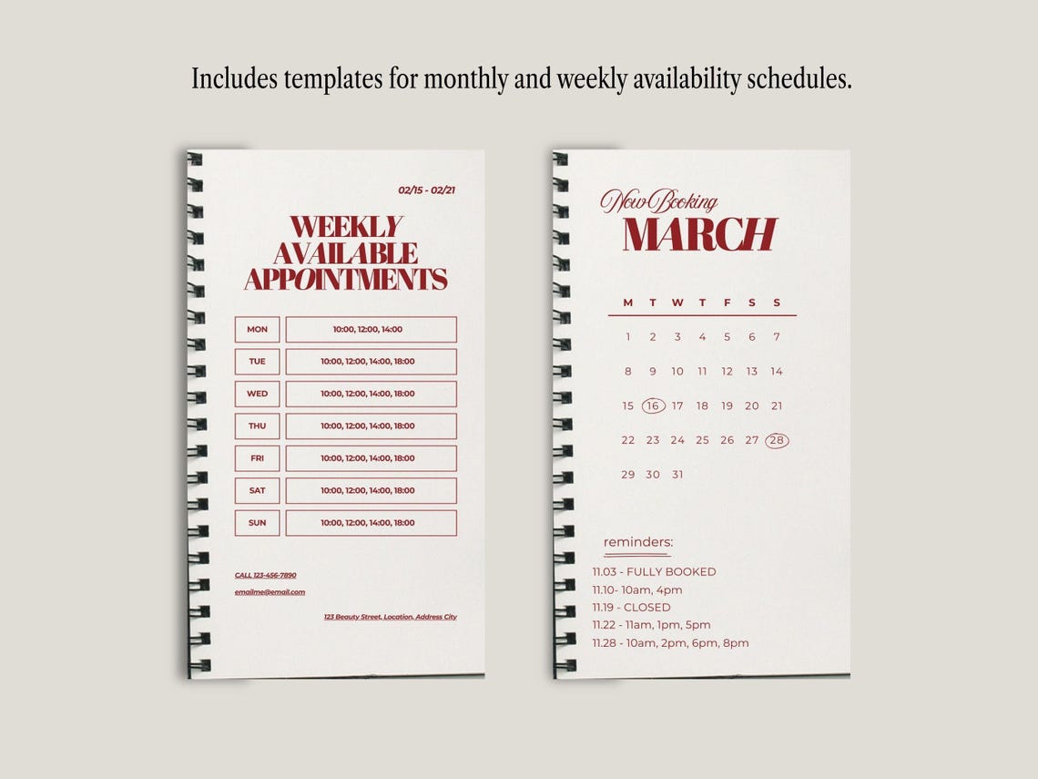 Available Appointments Template Calendar, Weekly and Monthly ...
