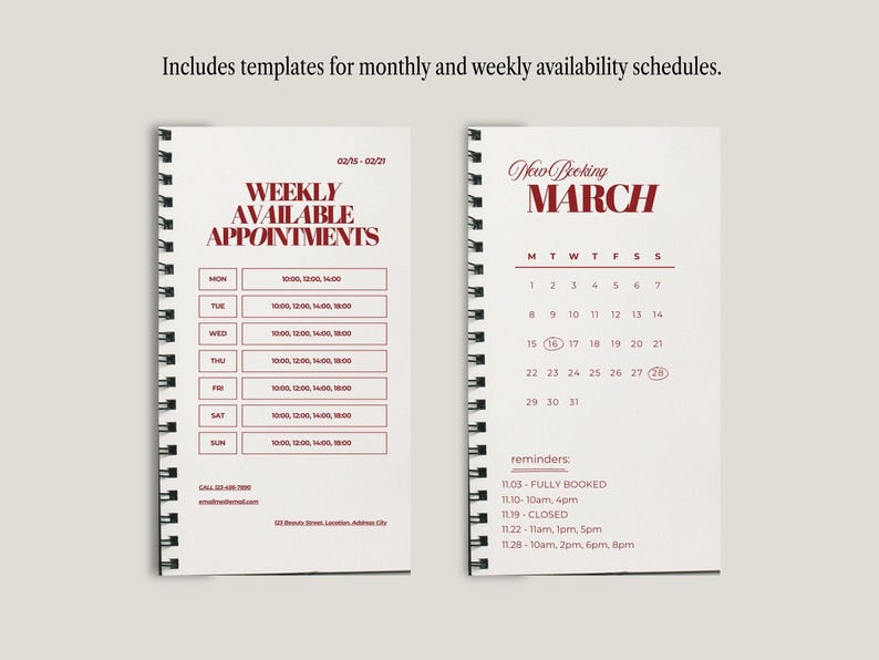 Available Appointments Template Calendar, Weekly and Monthly ...