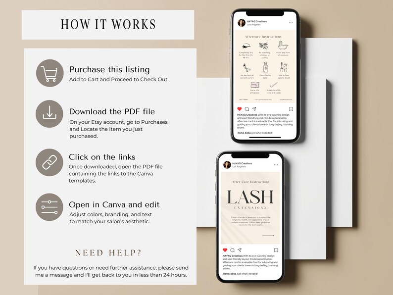 Editable Lash Aftercare Guide Eyelash Extensions Care Card Lashes ...