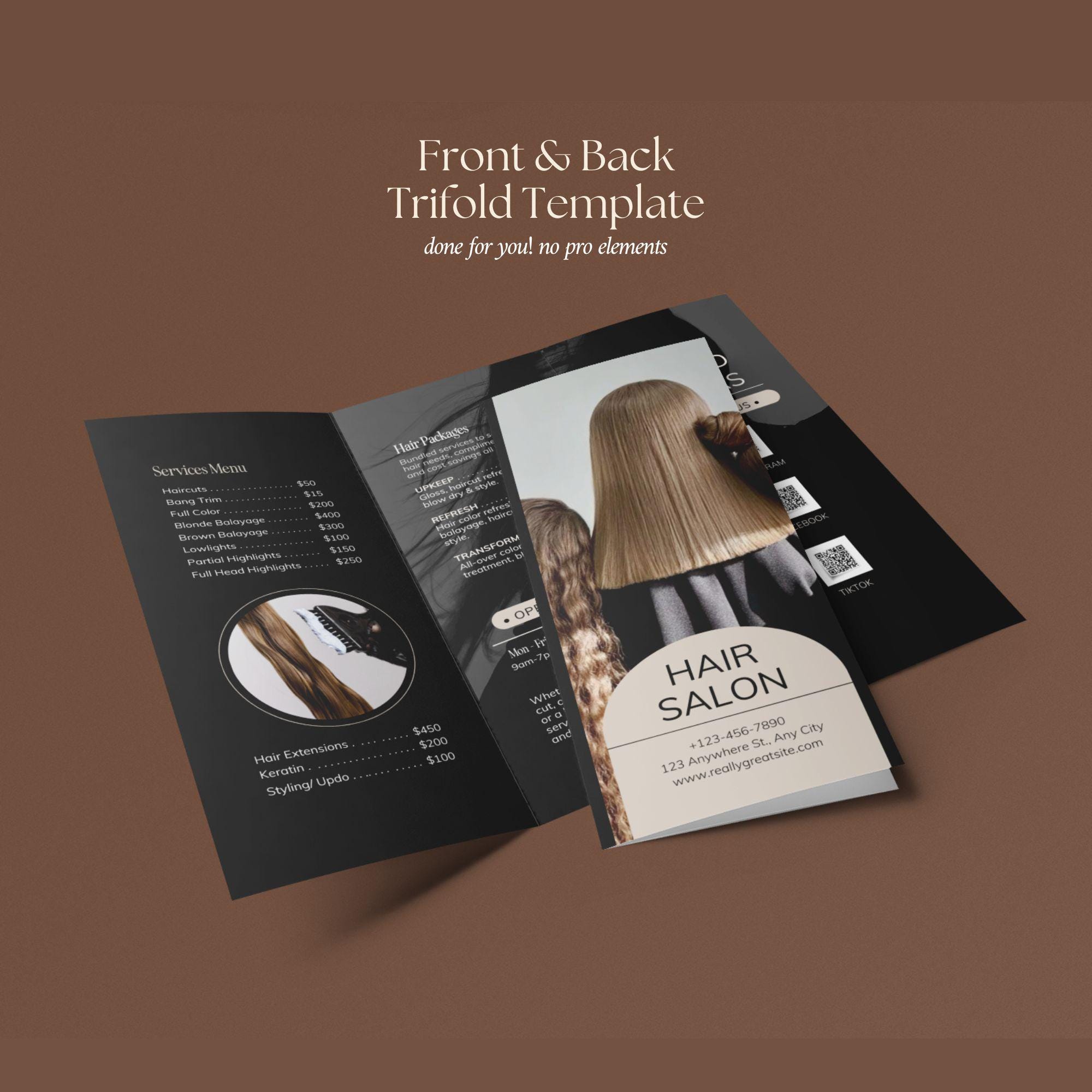 Hair Trifold Brochure Template, Hair Stylist Trifold Brochure ...