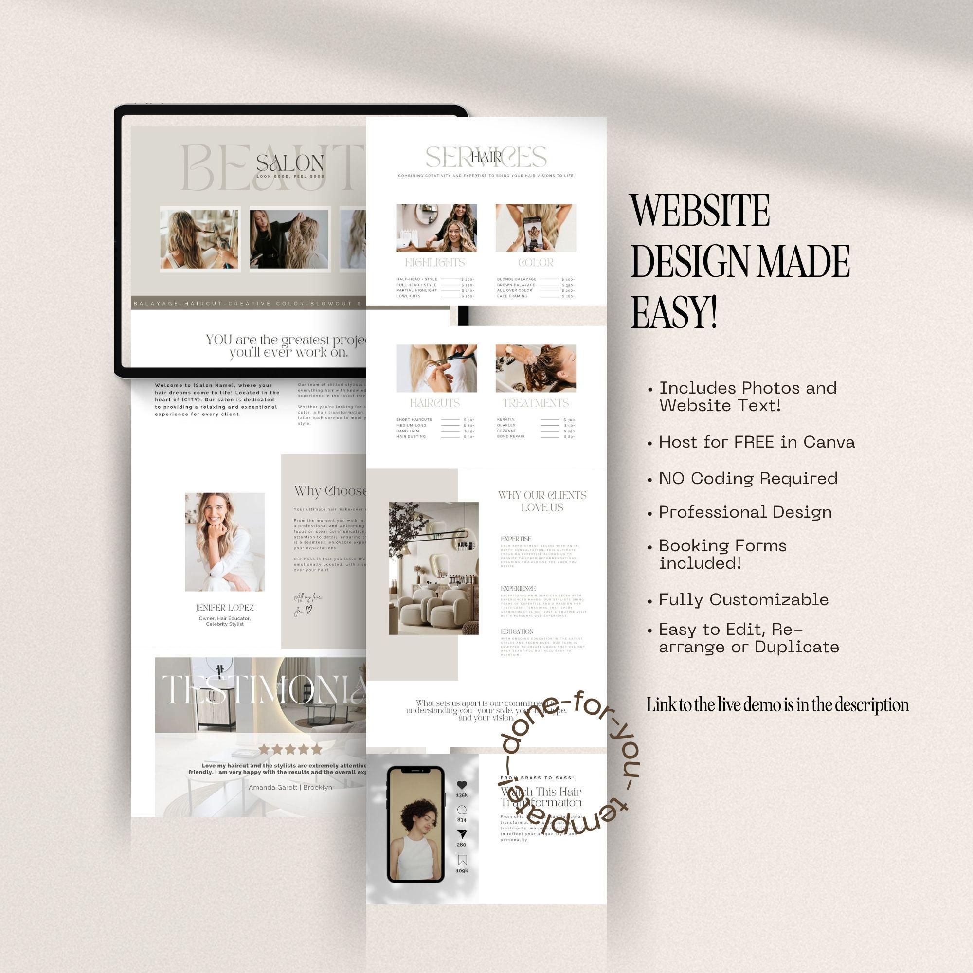 Hair Website Template, Booking Template Hairstylist, Beauty Salon ...