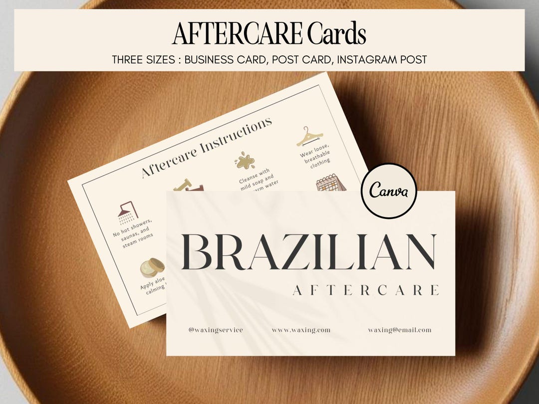 Brazilian Wax Aftercare Card Template Waxing After Care Instruction ...
