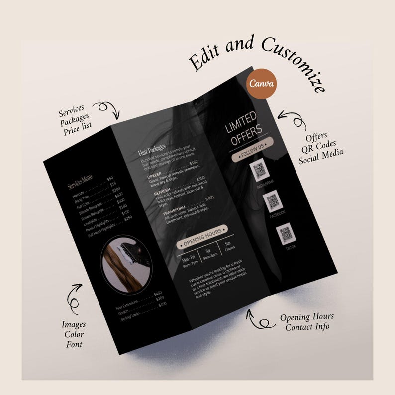 Hair Trifold Brochure Template, Hair Stylist Trifold Brochure ...