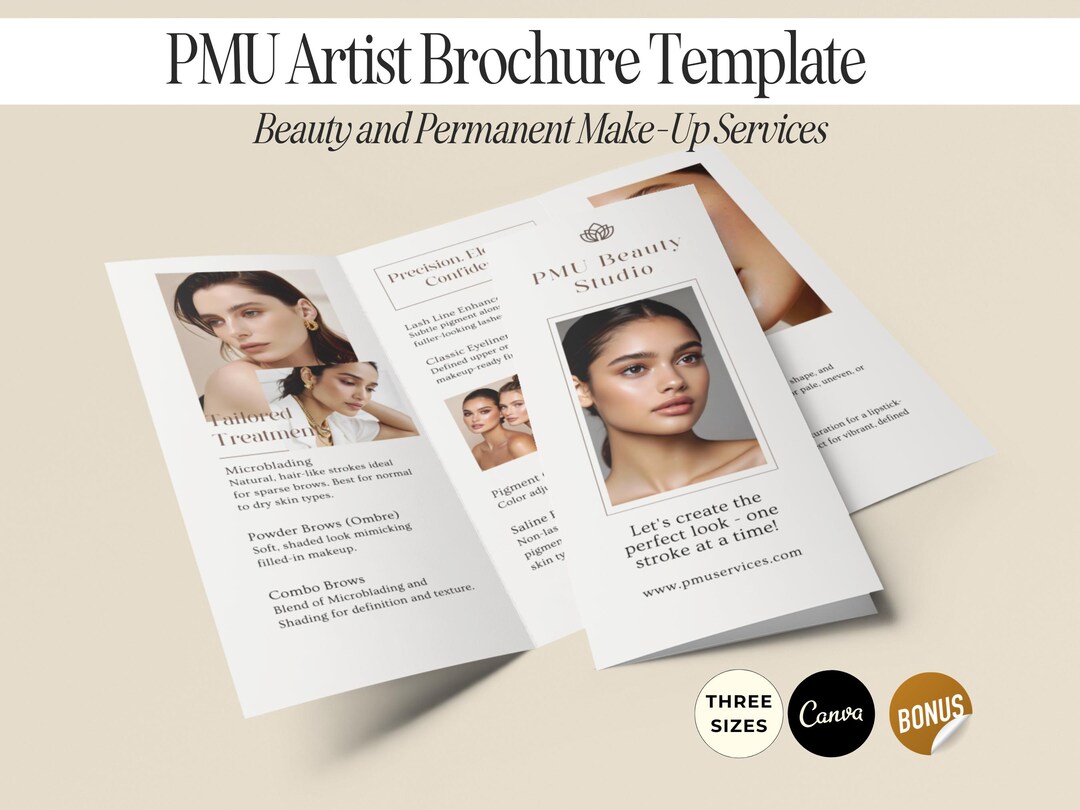 PMU Artist Trifold Brochure Template Permanent Makeup Editable Brochure ...