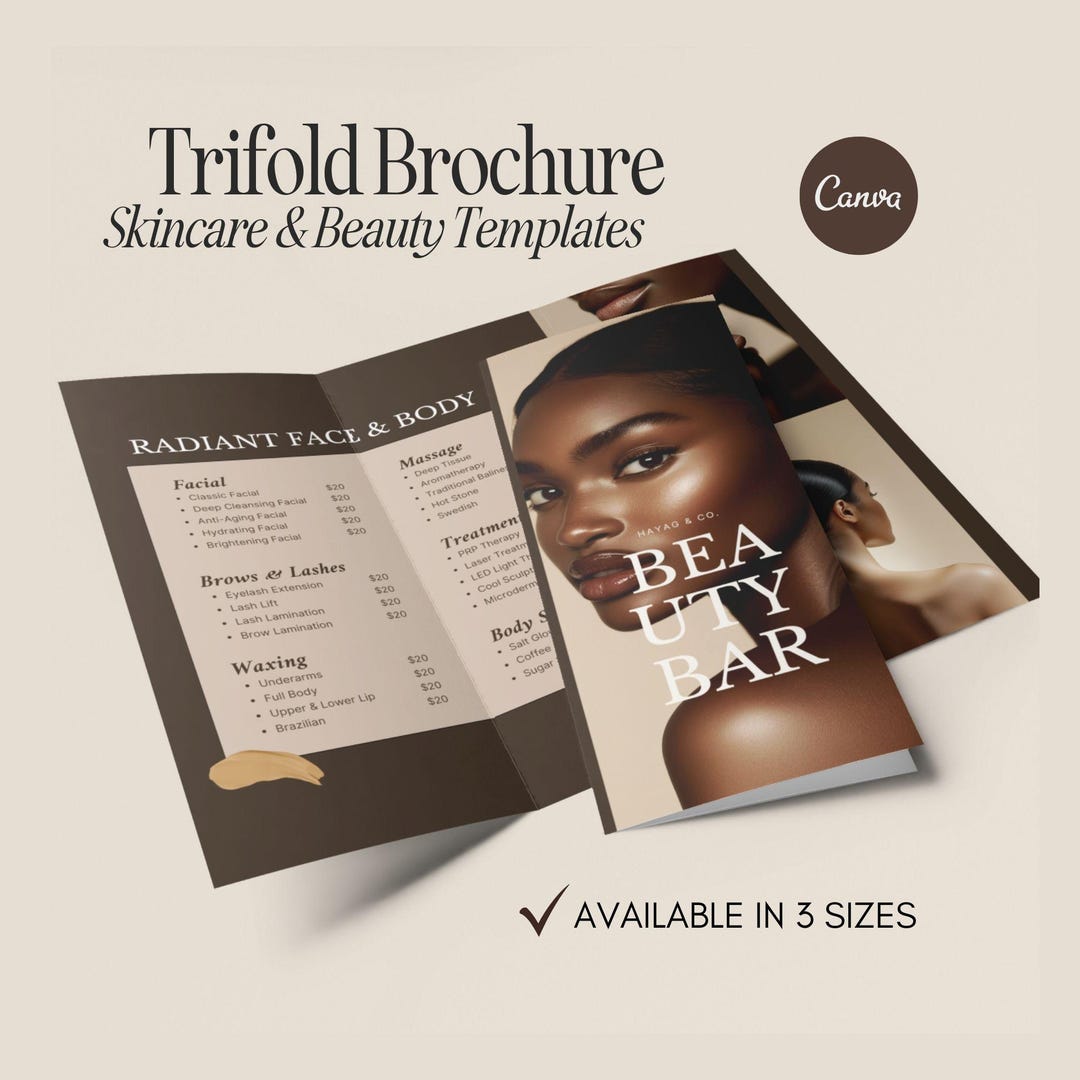 Melanin Beauty Skincare Trifold Brochure, Esthetician Brochure Template ...