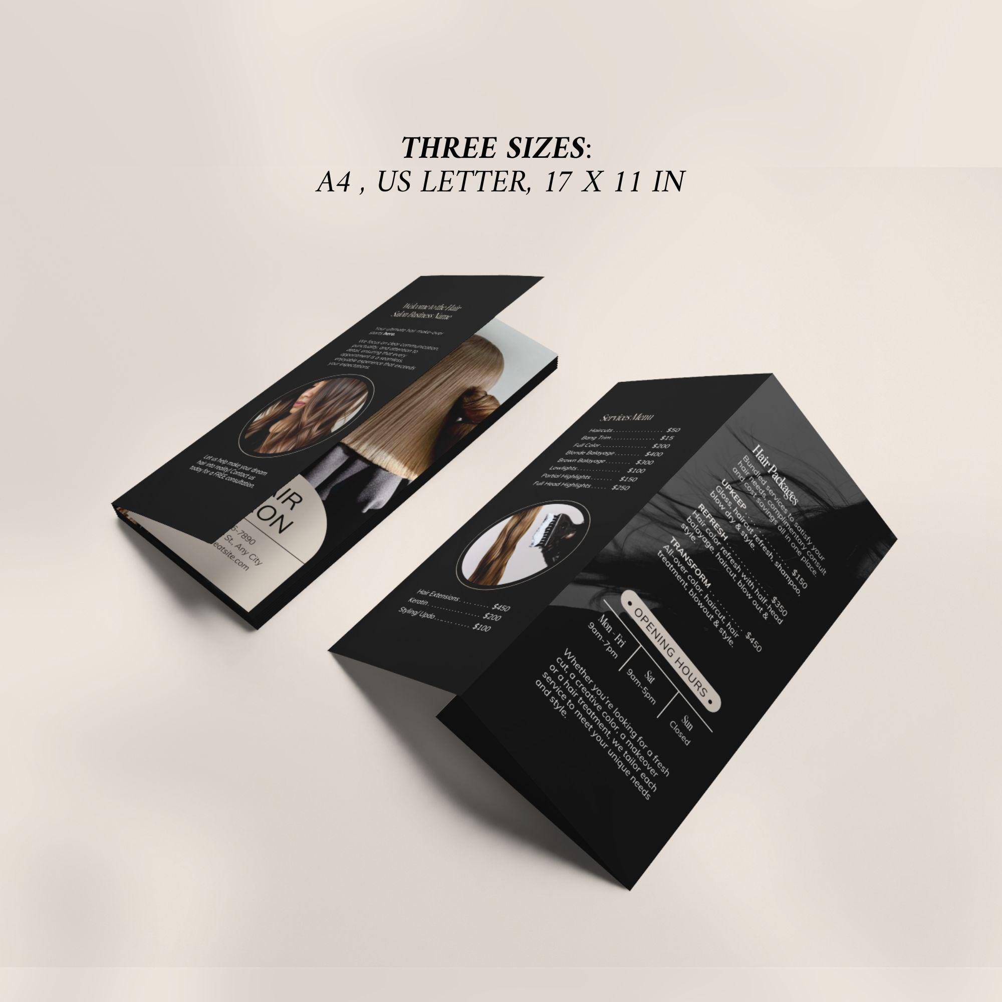 Hair Trifold Brochure Template, Hair Stylist Trifold Brochure ...