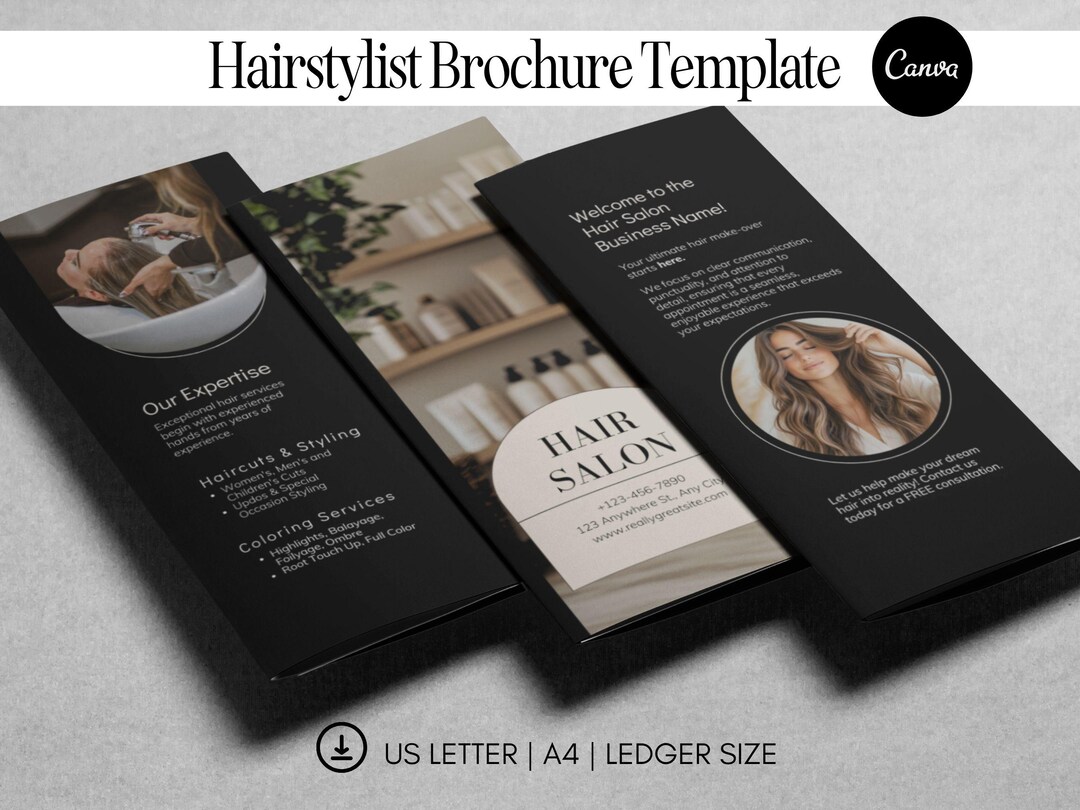 Editable Trifold Hair Brochure Template Printable Hairstylist Flyer ...