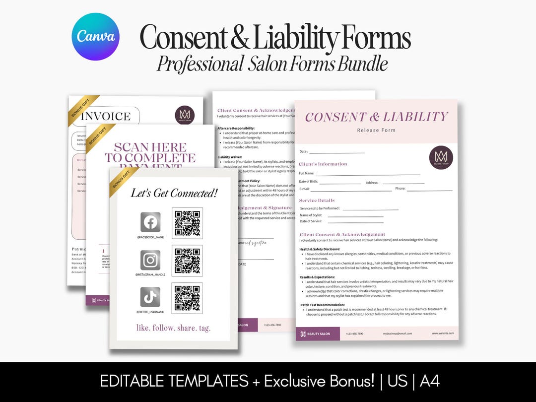 Client Consent Form Hairstylist Liability Waiver Esthetician Consent ...