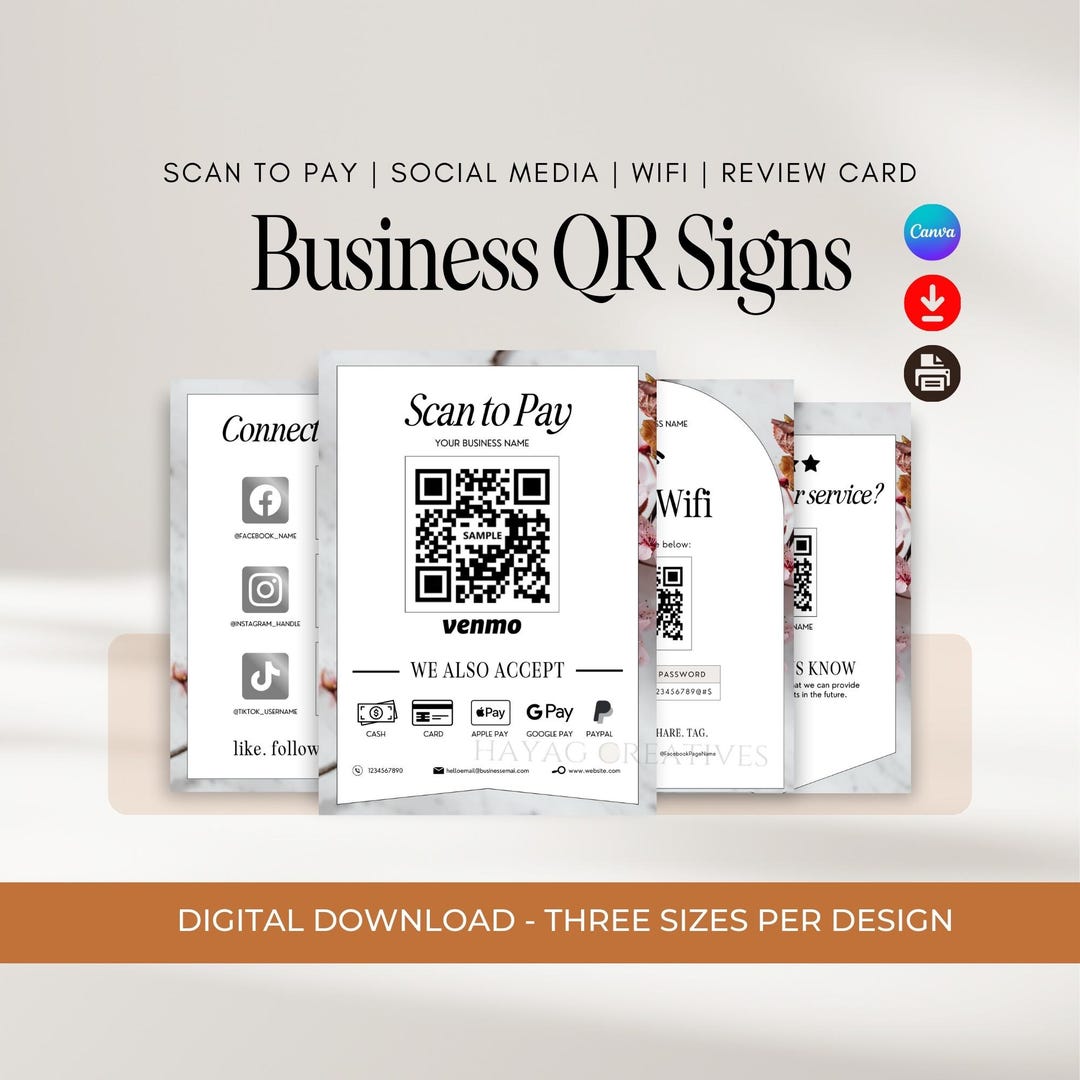 Business QR Code Sign, Scan to Pay Sign, Social Media Sign, QR Code ...