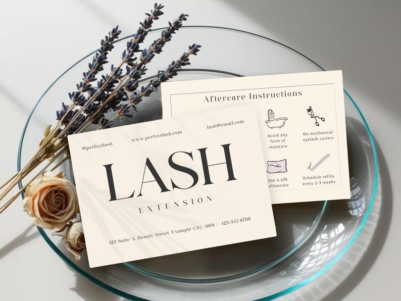 Editable Lash Aftercare Guide Eyelash Extensions Care Card Lashes ...