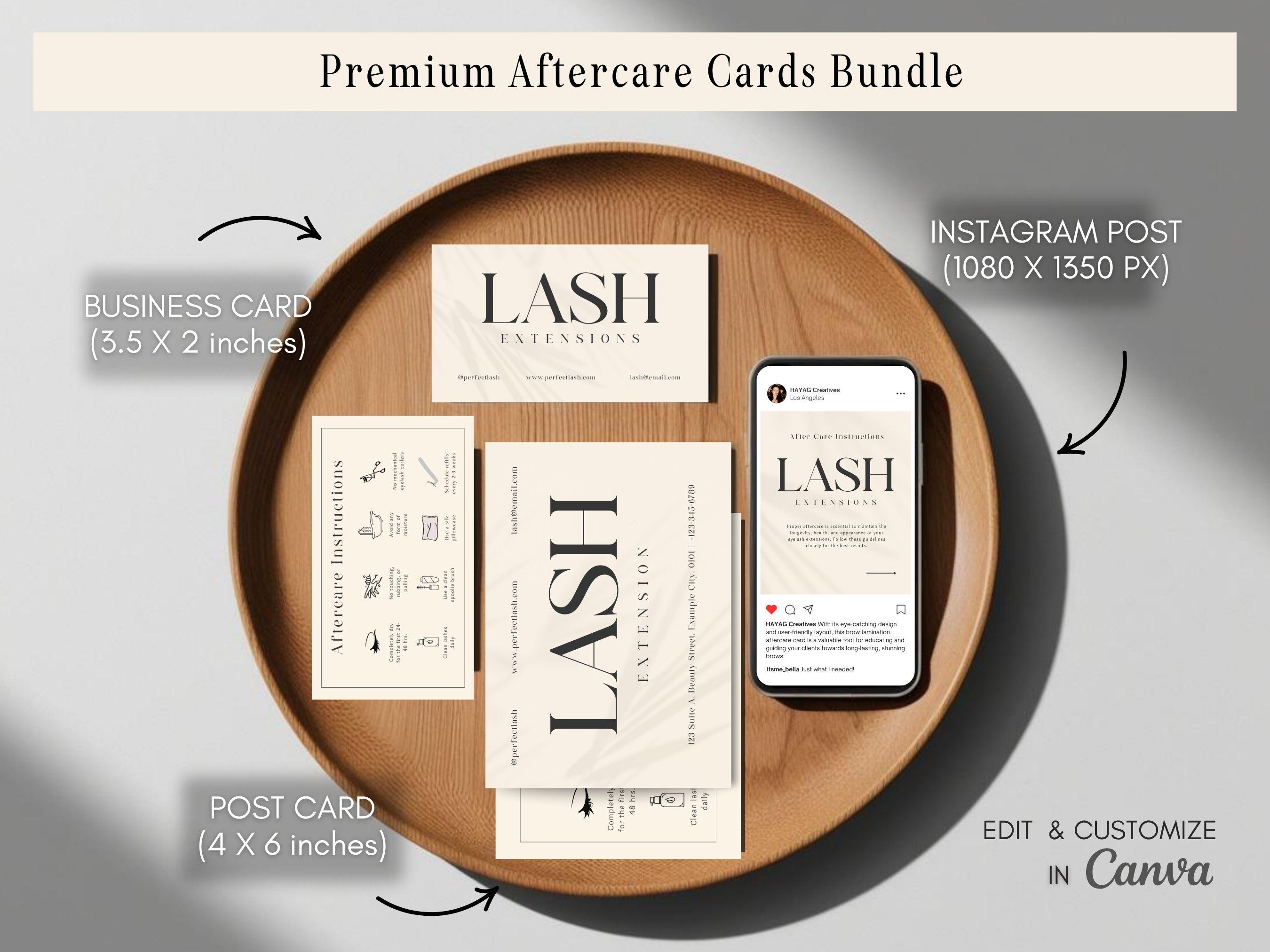 Editable Lash Aftercare Guide Eyelash Extensions Care Card Lashes ...
