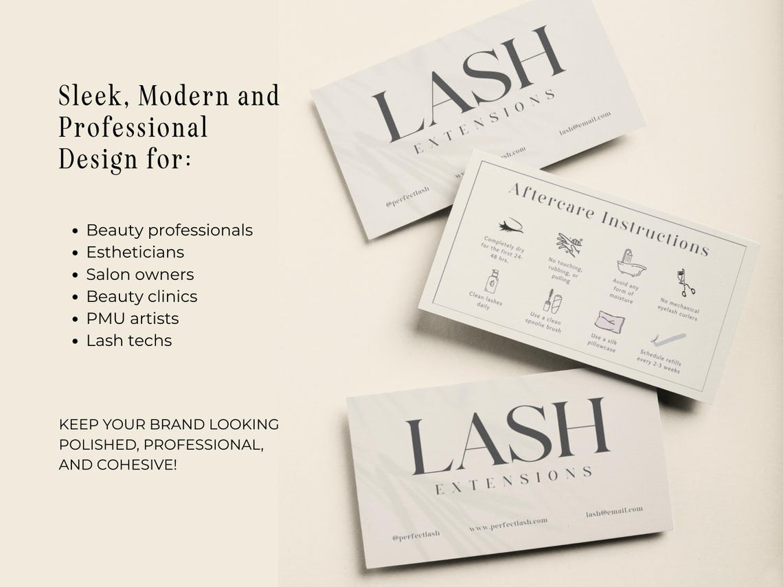 Editable Lash Aftercare Guide Eyelash Extensions Care Card Lashes ...