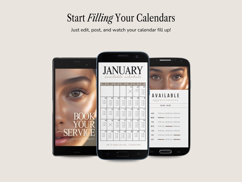 PMU Lash Brows Booking Calendar Template Monthly Weekly Available ...