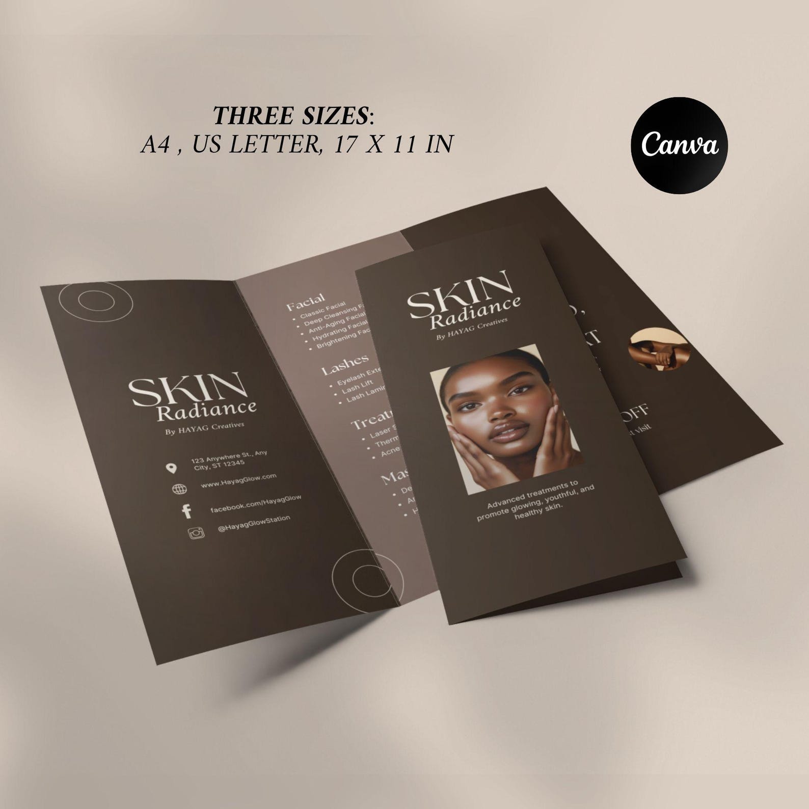 Beauty Skincare Trifold Brochure, Esthetician Trifold Brochure Template ...