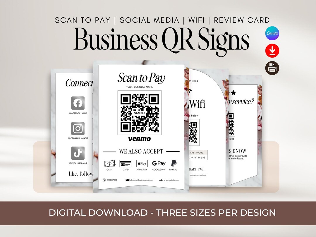 Business QR Code Sign, Scan to Pay Sign, Social Media Sign, QR Code ...