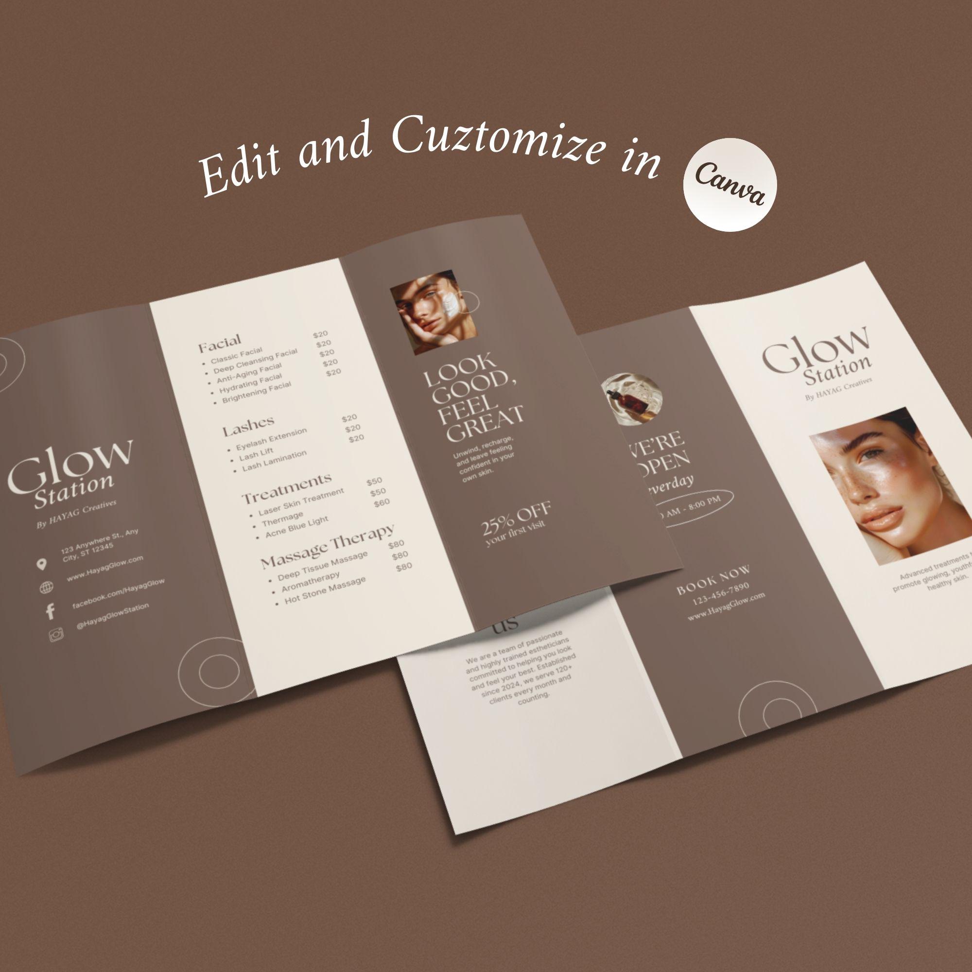 Esthetician Medspa Trifold Brochure Template, Beauty Skincare Trifold ...