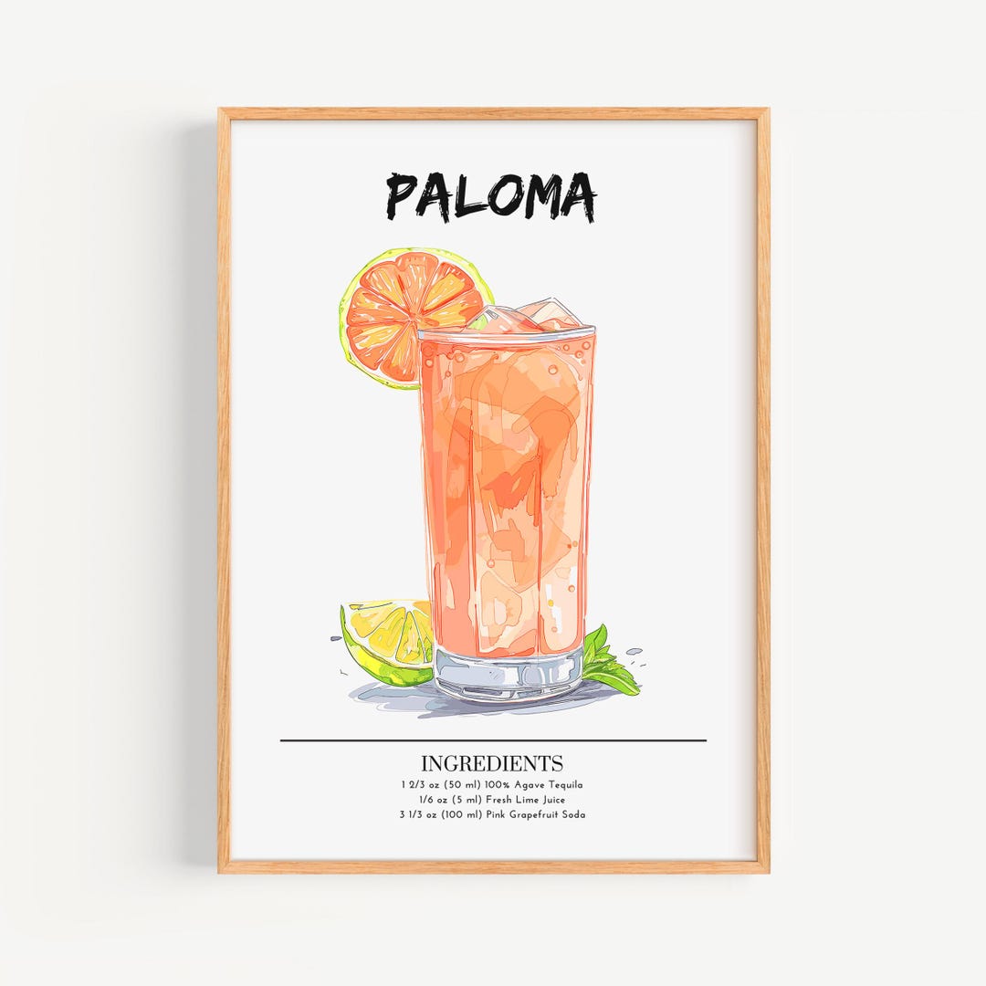 Paloma Poster | Bar Wall Art Decoration Cocktail Poster | Party ...