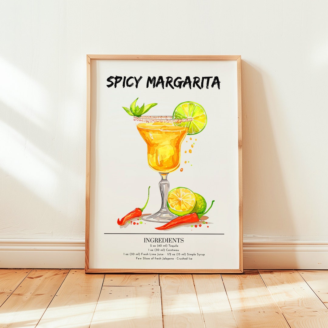 Spicy Margarita Poster Bar Wall Art Decoration Cocktail Poster Party ...