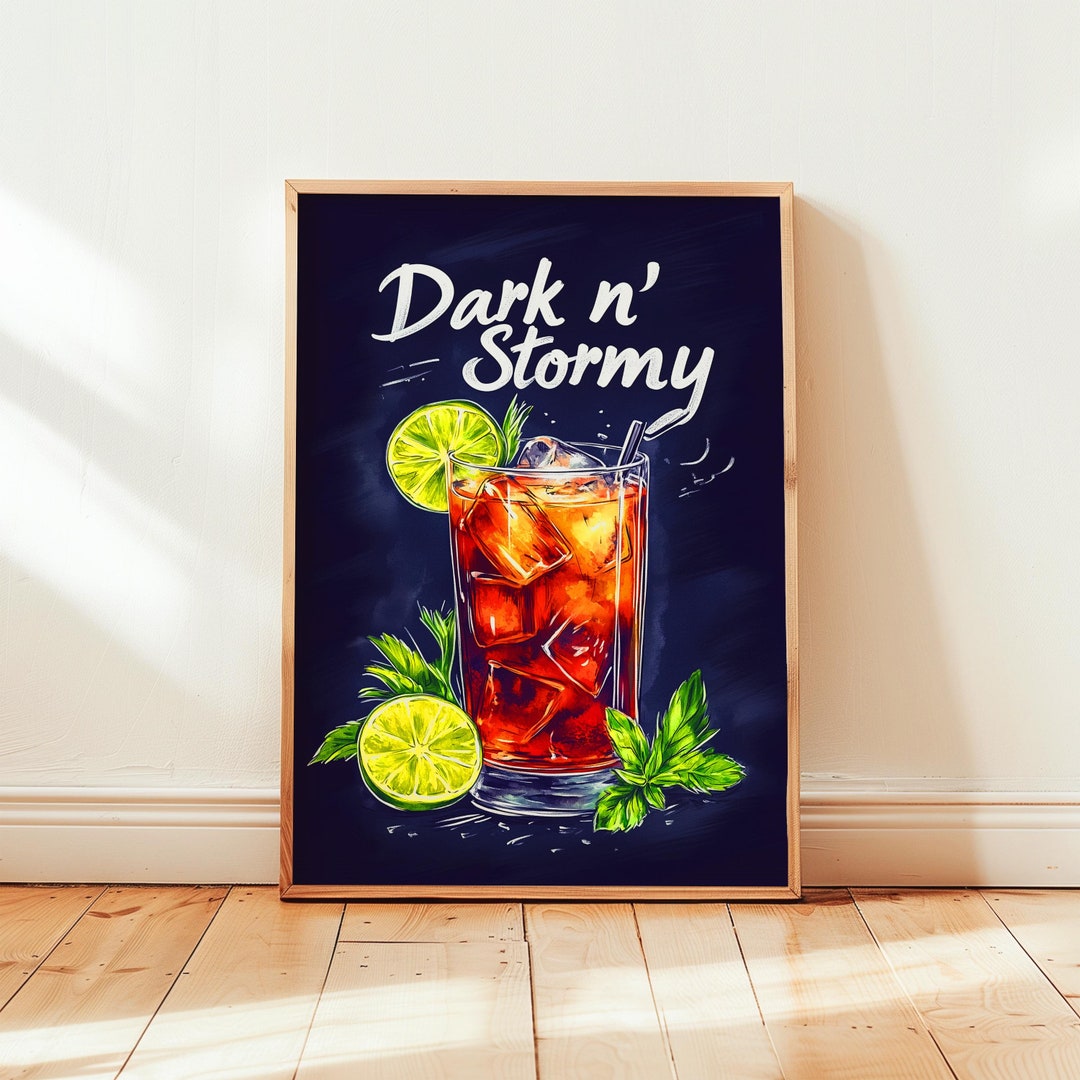 Dark N' Stormy Poster Bar Wall Art Deco Cocktail Poster Party Signature ...