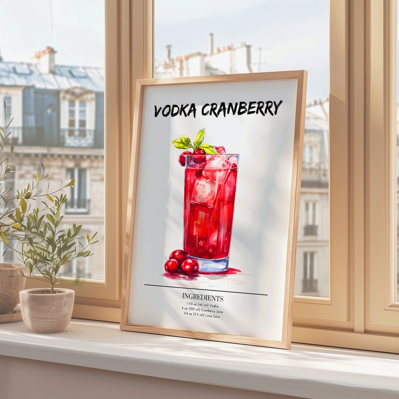 Vodka Cranberry Poster | Bar Wall Art Decor Cocktail Poster | Party ...