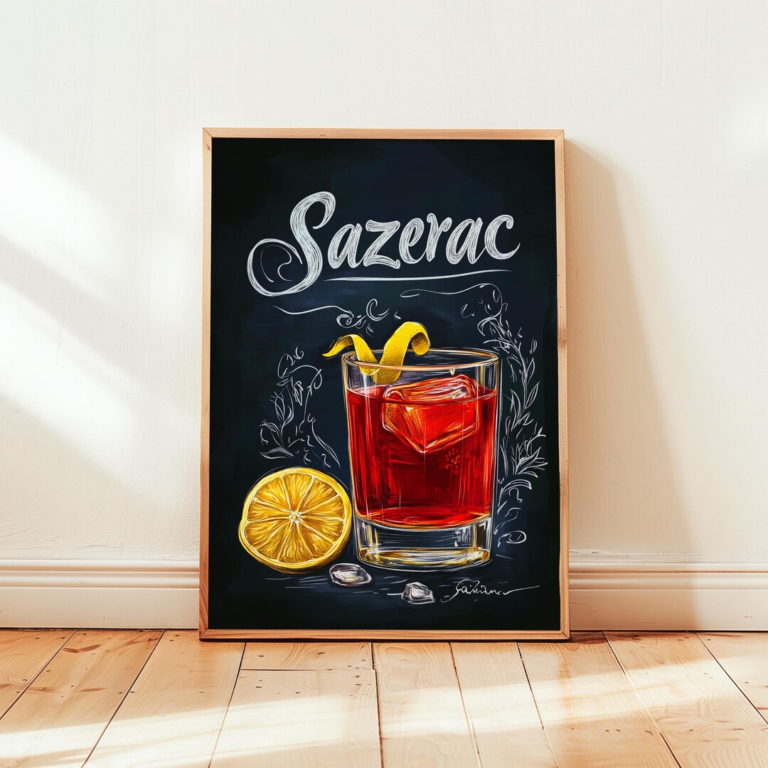 Sazerac Poster | Bar Wall Art Decor Cocktail Poster | Party Signature ...