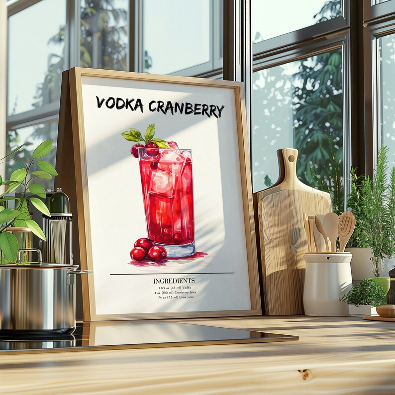 Vodka Cranberry Poster | Bar Wall Art Decor Cocktail Poster | Party ...