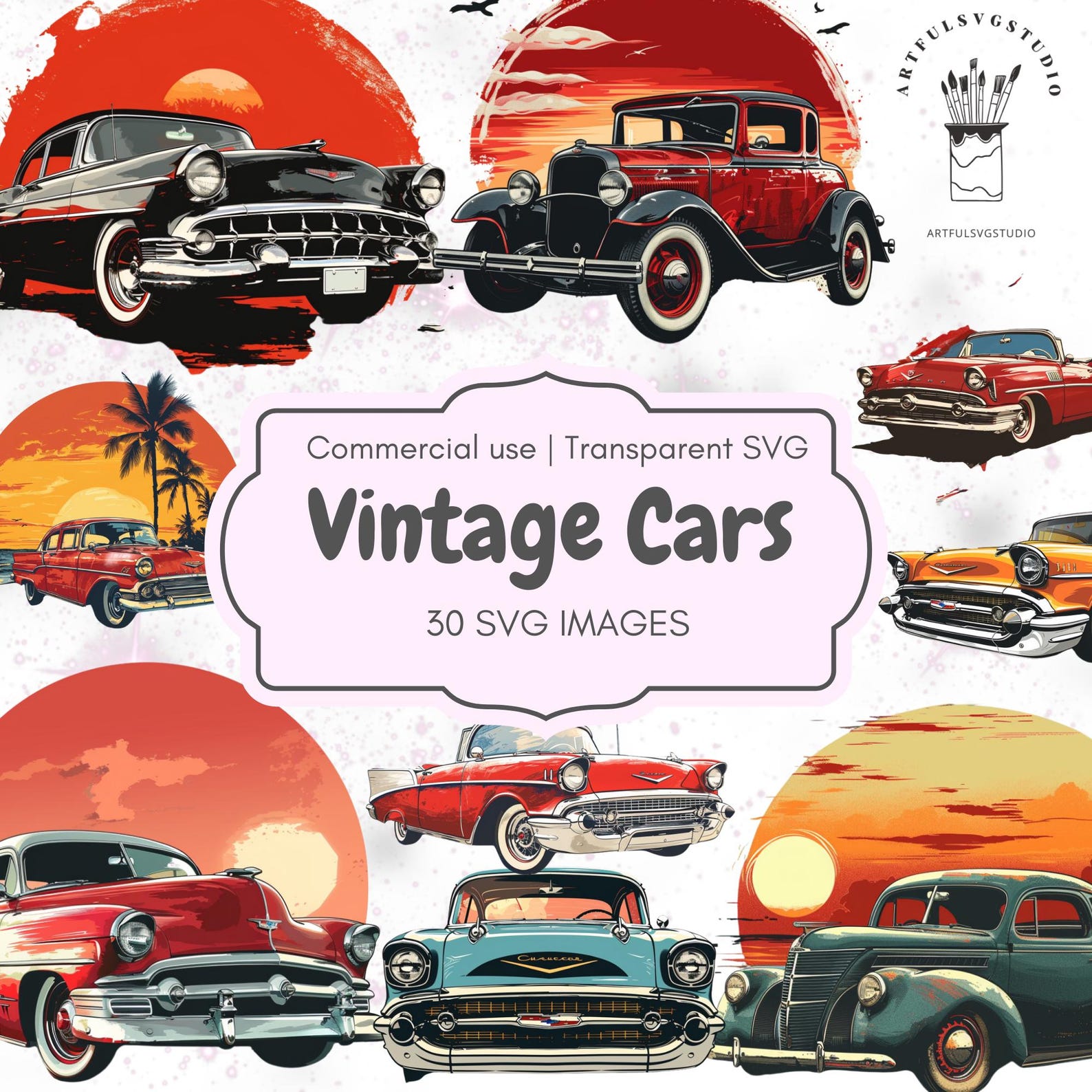 Vintage Car Svg Bundle, Vintage Car Svg, Dolphin Clipart, Cut File for ...