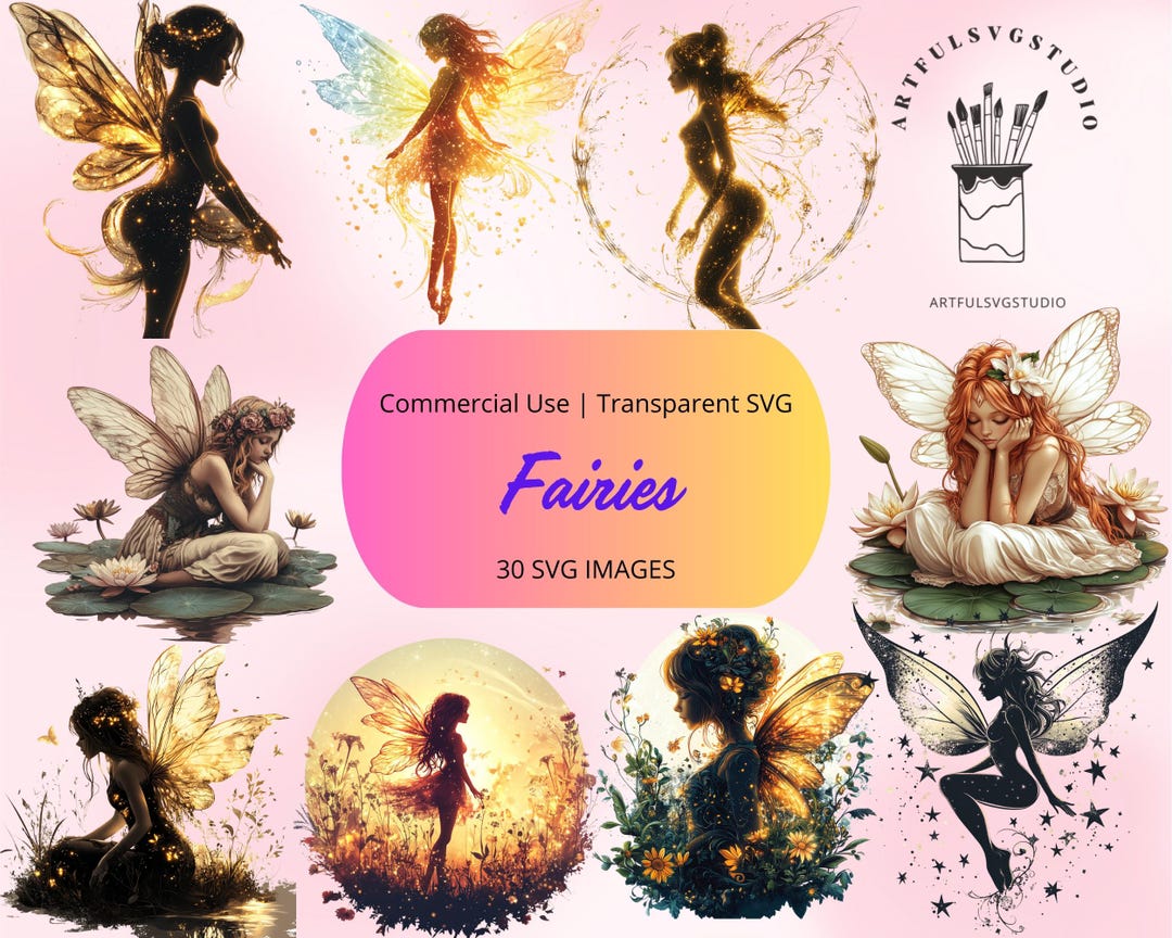 Fairy Designs Svg Bundle, Fantasy Svg, Fairies Clipart, Fairy Clipart ...