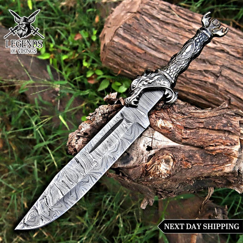 Hand Forged Damascus Steel Viking Knife: Dragon Guard Hunting Blade - Etsy