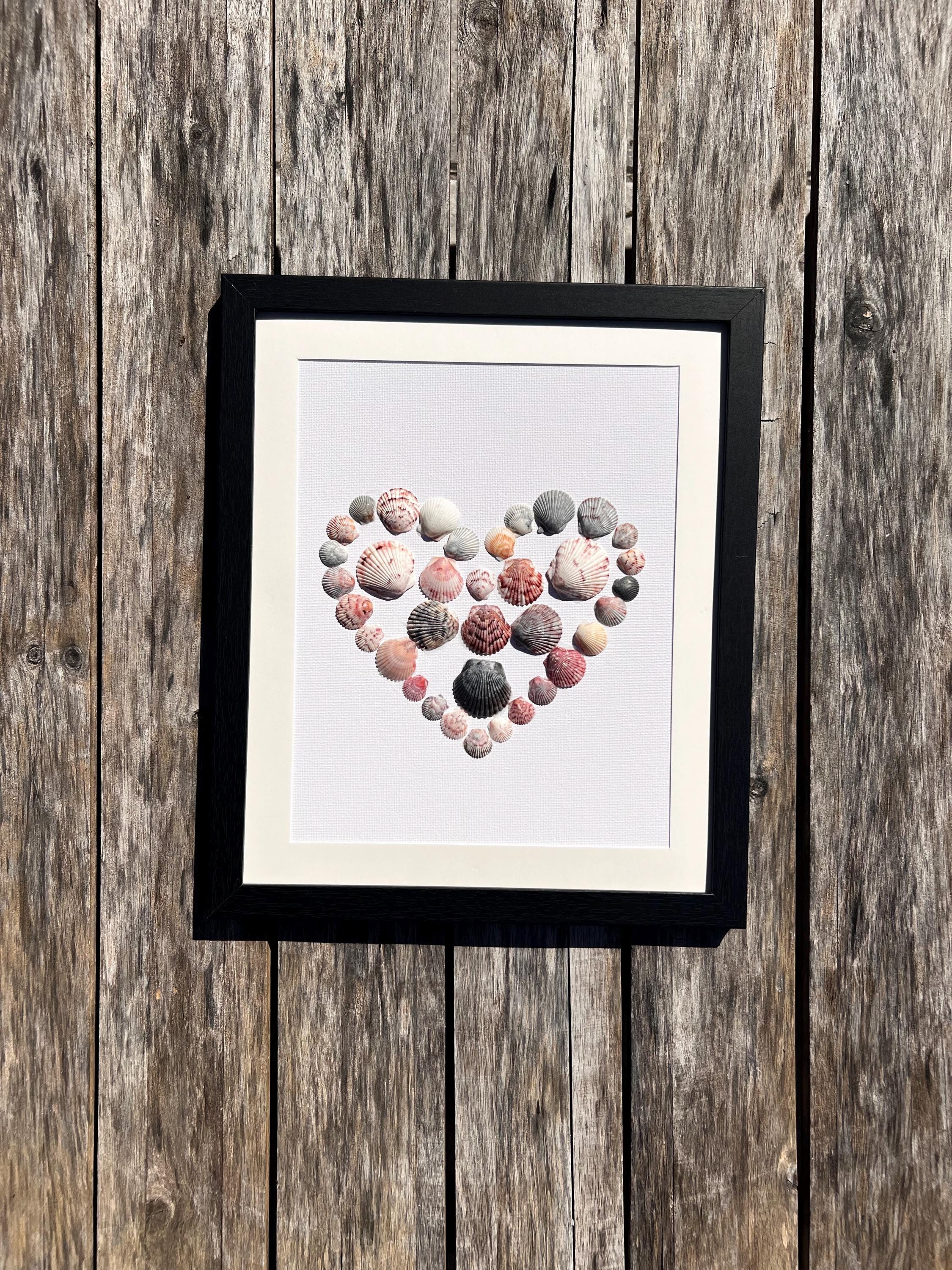 8x10 Scallop Shell Heart Art - Handcrafted Coastal Wall Decor - Unique ...